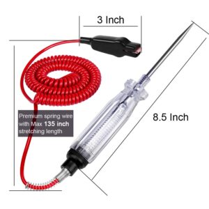 Heavy Duty Automotive Circuit Tester, Premium 6-24V Test Light with Extended Spring Test Leads & Sharp Piercing Probe, Circuit Voltage Tester with Replacement Indicator Light for Car/Vehicles