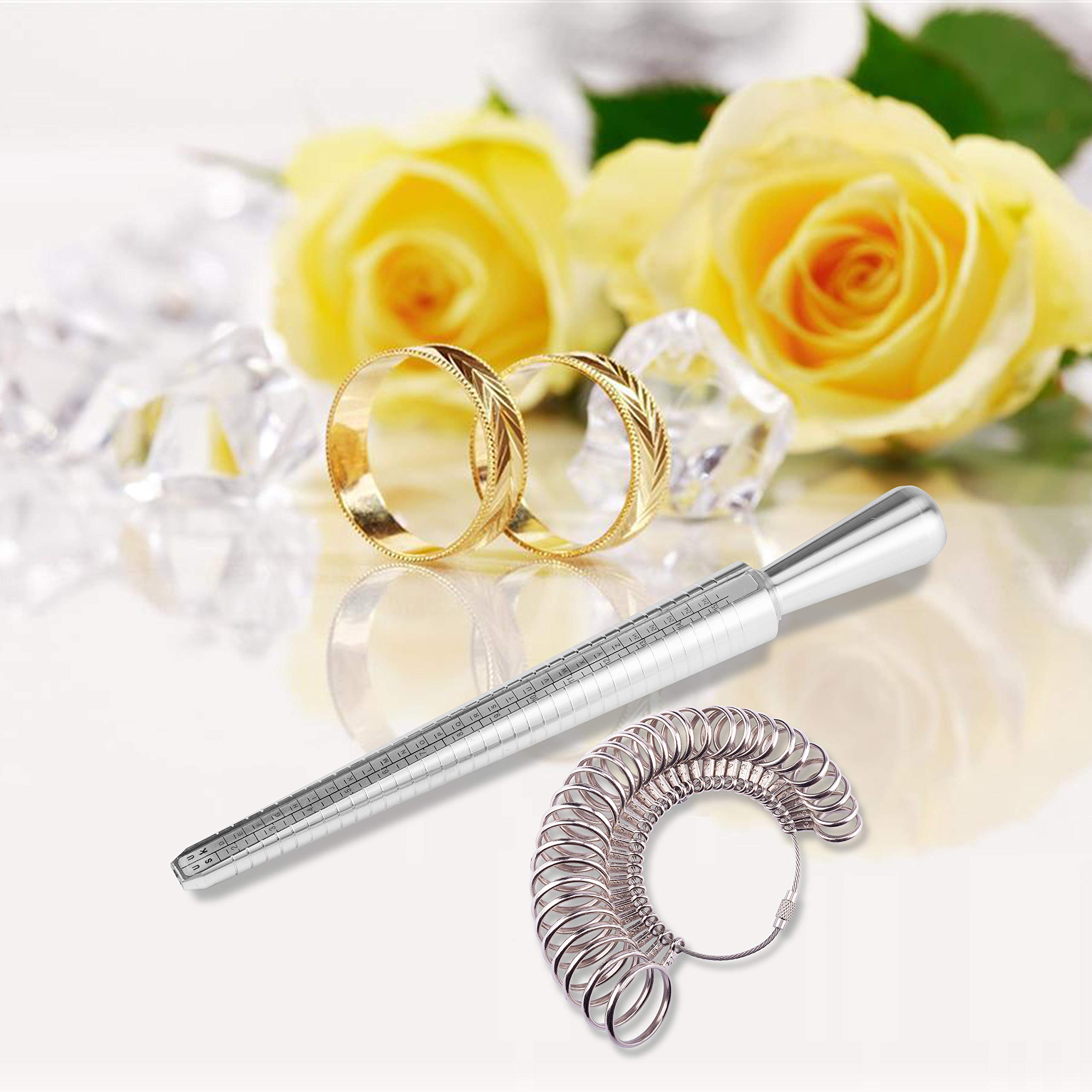 OKREVIEW Ring Mandrel Sizer Finger Sizing Measuring Stick - Ring Sizer Guage 27 Pcs Metal Circle Models Jewelry Tool