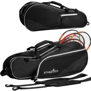 athletico 6 racquet tennis bag | padded to protect rackets & lightweight | professional or beginner tennis players | unisex design for men, women, youth and adults (black)