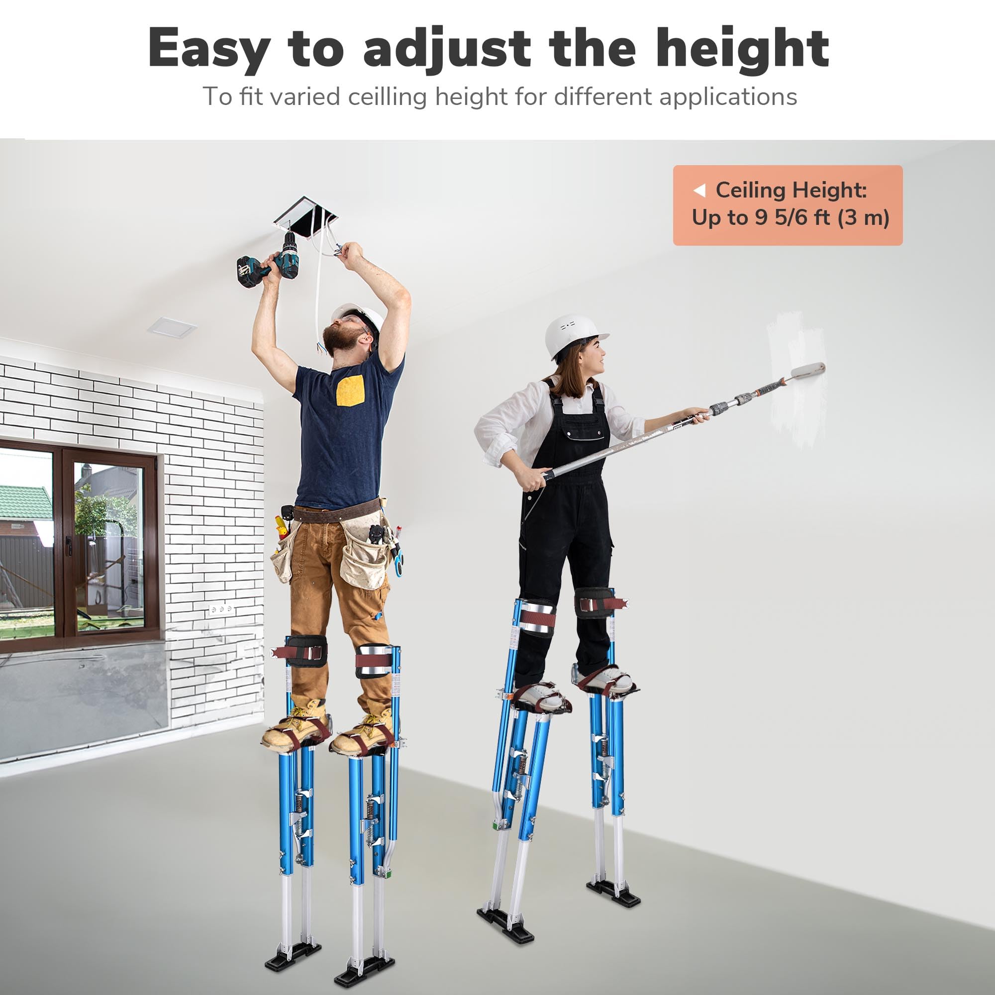 Yescom Drywall Stilts 36" - 50" Adjustable Aluminum Tool Stilt with Knee Pad Protection for Painting Painter Taping Blue