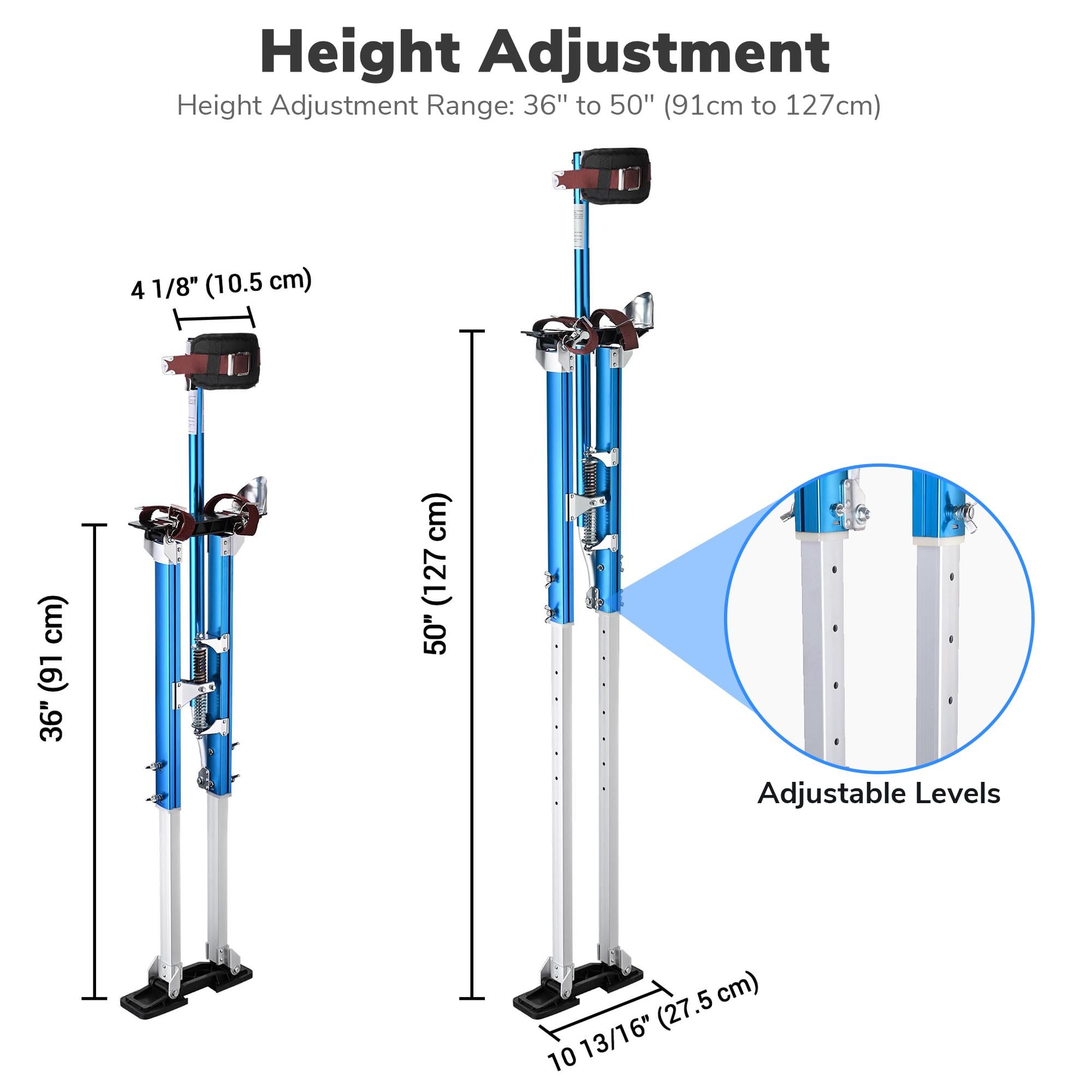 Yescom Drywall Stilts 36" - 50" Adjustable Aluminum Tool Stilt with Knee Pad Protection for Painting Painter Taping Blue