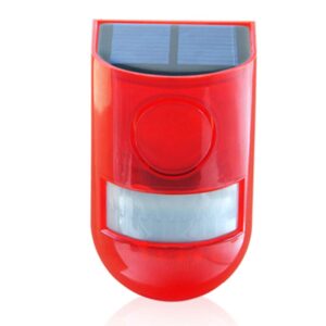 1 pack solar outdoor motion sensor alarm, solar powered sound alarm strobe light,110db motion detector security alarm loud siren for home villa farm outdoor yard