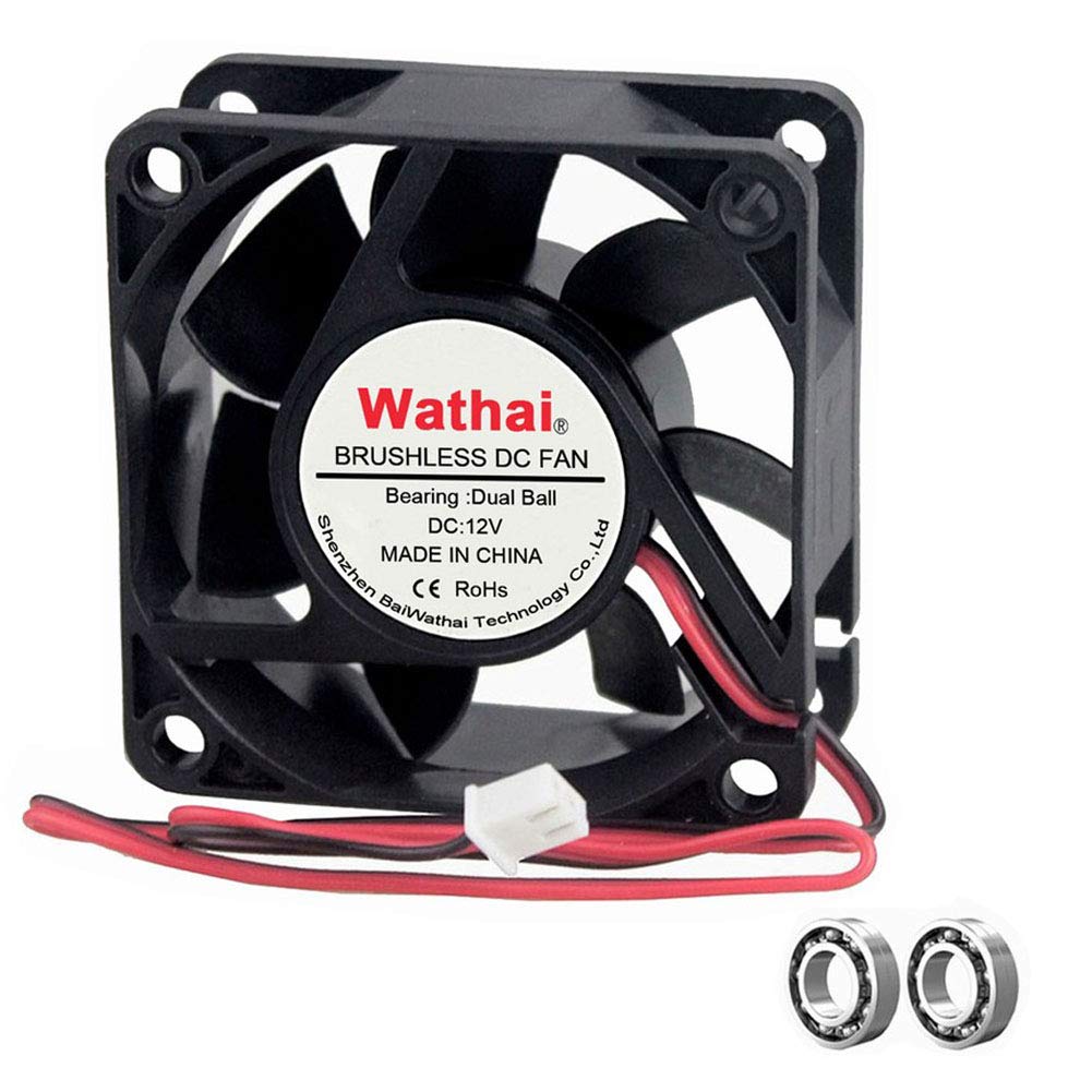 Wathai 60mm x 60mm x 25mm 12V 2P Dual Ball DC Case Fan Brushless Cooling Fan