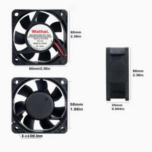 Wathai 60mm x 60mm x 25mm 12V 2P Dual Ball DC Case Fan Brushless Cooling Fan