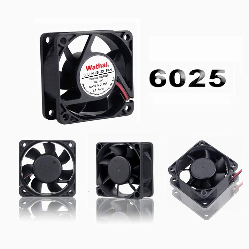 Wathai 60mm x 60mm x 25mm 12V 2P Dual Ball DC Case Fan Brushless Cooling Fan