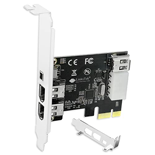 LinksTek 4-Ports 1394A PCIE FireWire 400 Expansion Card for Windows Desktop PCs, 3X 6Pin and 1X 4Pin 1394A 400Mbps Ports, with 4Pin-6Pin 1394A Cables and Low Profile Bracket (PCIE-1394A)