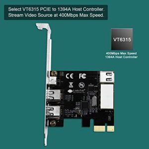 LinksTek 4-Ports 1394A PCIE FireWire 400 Expansion Card for Windows Desktop PCs, 3X 6Pin and 1X 4Pin 1394A 400Mbps Ports, with 4Pin-6Pin 1394A Cables and Low Profile Bracket (PCIE-1394A)