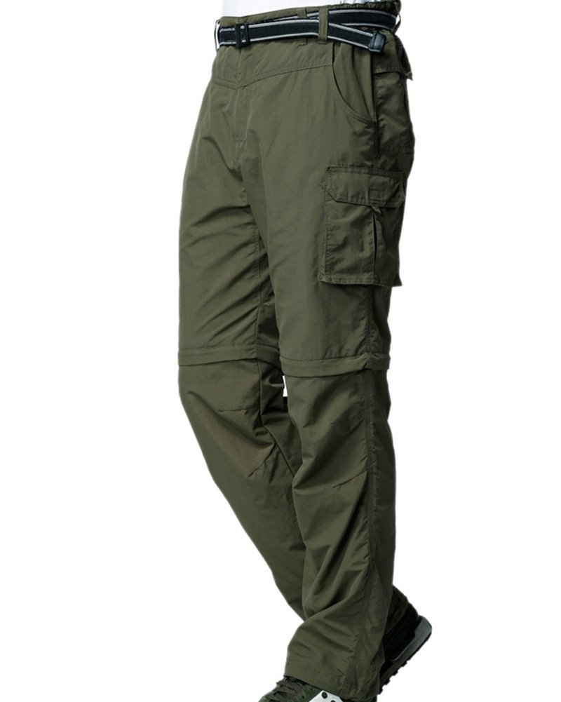 Hiking Pants for Men Convertible Zip Off Outdoor Quick Drying Lightweight Work Fishing Relaxed Fit Cargo Safari Pants#225 Army Green-29