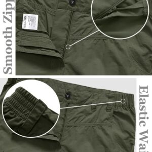 Hiking Pants for Men Convertible Zip Off Outdoor Quick Drying Lightweight Work Fishing Relaxed Fit Cargo Safari Pants#225 Army Green-29