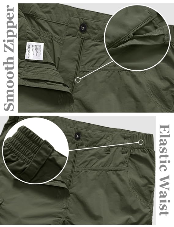 Hiking Pants for Men Convertible Zip Off Outdoor Quick Drying Lightweight Work Fishing Relaxed Fit Cargo Safari Pants#225 Army Green-29