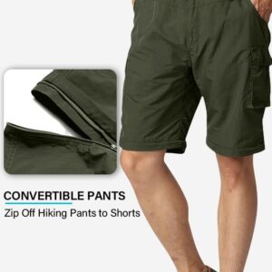 Hiking Pants for Men Convertible Zip Off Outdoor Quick Drying Lightweight Work Fishing Relaxed Fit Cargo Safari Pants#225 Army Green-29