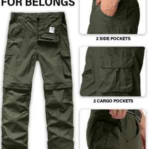 Hiking Pants for Men Convertible Zip Off Outdoor Quick Drying Lightweight Work Fishing Relaxed Fit Cargo Safari Pants#225 Army Green-29