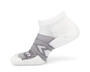 thorlos wcmu max cushion 12 hour shift ankle socks, white/grey, medium