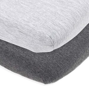 cradle sheets fitted 18 x 36 – compatible with arms reach co sleeper clear vue, cambria, mini ezee bassinets – fits without bunching mattress – snuggly soft jersey cotton – heather grey – 2 pack