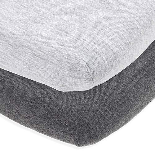 Cradle Sheets Fitted 18 x 36 – Compatible with Arms Reach Co Sleeper Clear Vue, Cambria, Mini Ezee Bassinets – Fits Without Bunching Mattress – Snuggly Soft Jersey Cotton – Heather Grey – 2 Pack