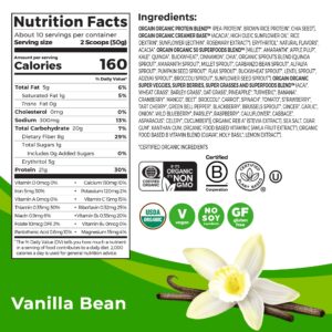 Orgain Organic Vegan Protein + 50 Superfoods Powder, Vanilla Bean - 21g Plant Based Protein, 8g Prebiotic Fiber, No Lactose Ingredients, Gluten Free, No Added Sugar, Non-GMO, 1.12 lb