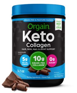 orgain keto collagen protein powder, chocolate - 10g grass fed hydrolyzed collagen peptides type 1 & 3, 10g protein, 5g mct oil - 0.88lb (package may vary)