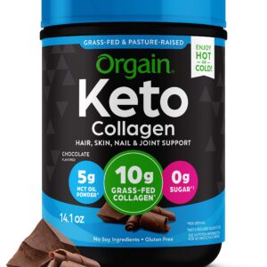 Orgain Keto Collagen Protein Powder, Chocolate - 10g Grass Fed Hydrolyzed Collagen Peptides Type 1 & 3, 10g Protein, 5g MCT Oil - 0.88lb (Package may vary)