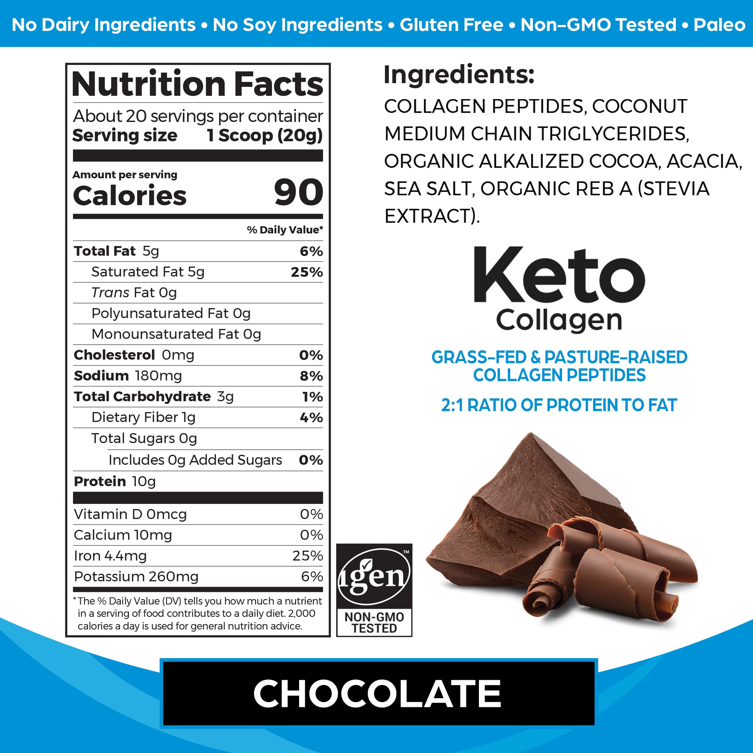 Orgain Keto Collagen Protein Powder, Chocolate - 10g Grass Fed Hydrolyzed Collagen Peptides Type 1 & 3, 10g Protein, 5g MCT Oil - 0.88lb (Package may vary)