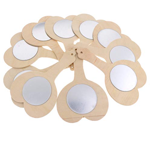 FRECI 10pcs Wooden Handheld Mirror Unfinished Wooden Toys for Kids DIY Wood Crafts Toy - Heart