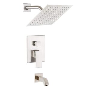 pop sanitaryware shower faucet with tub spout brushed nickel bathroom rain mixer shower system wall mounted rainfall shower head and handle set, tub and shower trim kit with rough-in valve