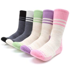 mirmaru women’s 5 pairs hiking socks- moisture wicking outdoor athletic sports cushion crew socks (m231-medium)