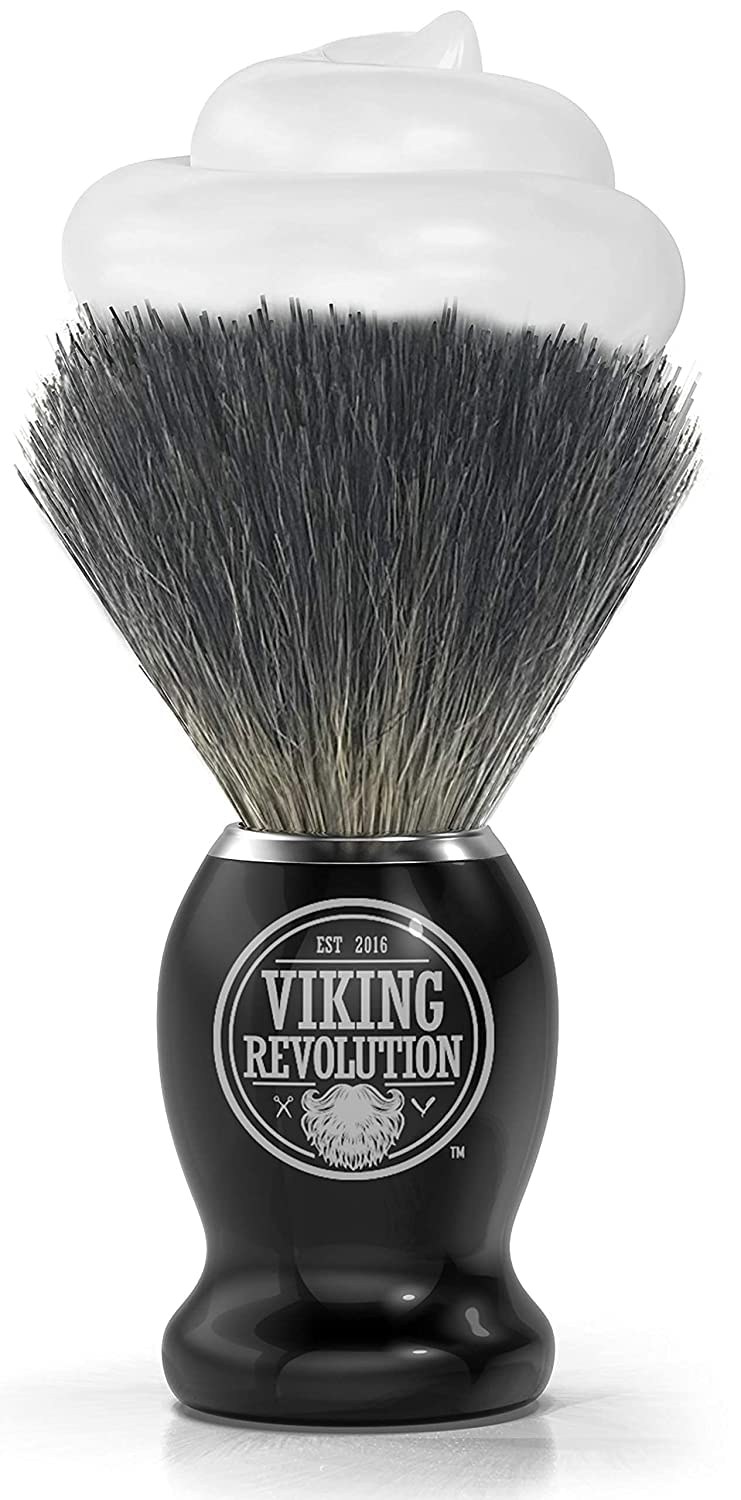 Viking Revolution Badger Hair Shaving Brush- Shave Brush for Wet Shave Using Shaving Cream & Soap- Best Shave of Your Life for Safety Razor, Double Edge Razor, Straight Razor or Shaving Razor