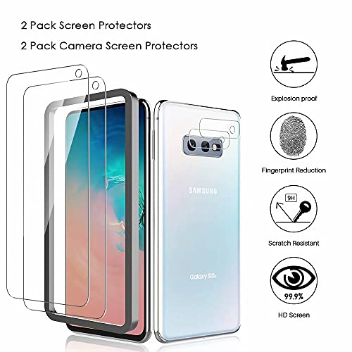 MP-MALL [2+2 Pack] 2 Pack Tempered Glass Screen Protector + 2 Pack Camera Lens Protector Compatible for Samsung Galaxy S10e, Not Fit for Galaxy S10 or S10 Plus, Installation Frame 9H Hardness