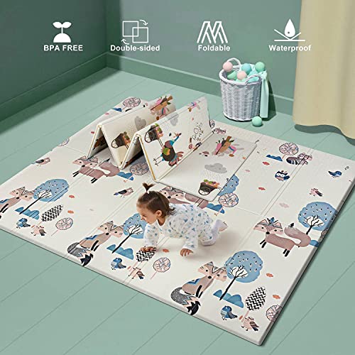 UANLAUO Foldable Baby Play Mat, Extra Large Waterproof Activity Playmats for Babies,Toddlers, Infants, Play & Tummy Time, Foam Baby Mat for Floor with Travel Bag