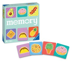 ravensburger foodie favorites memory game - quick & engaging matching game | enhances focus & memory skills | fun food illustrations | ideal for kids and family fun