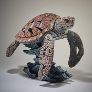 enesco edge sculpture sea turtle on wave animal figurine, 13.19 inch, brown and blue