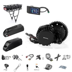 bafang 1000w mid drive kit with battery(optional) bbshd bbs03 ebike conversion kit,48v/52v 8fun electric bike conversion kit for moutain road bike(500c,rear rack battery 48v17.5ah)