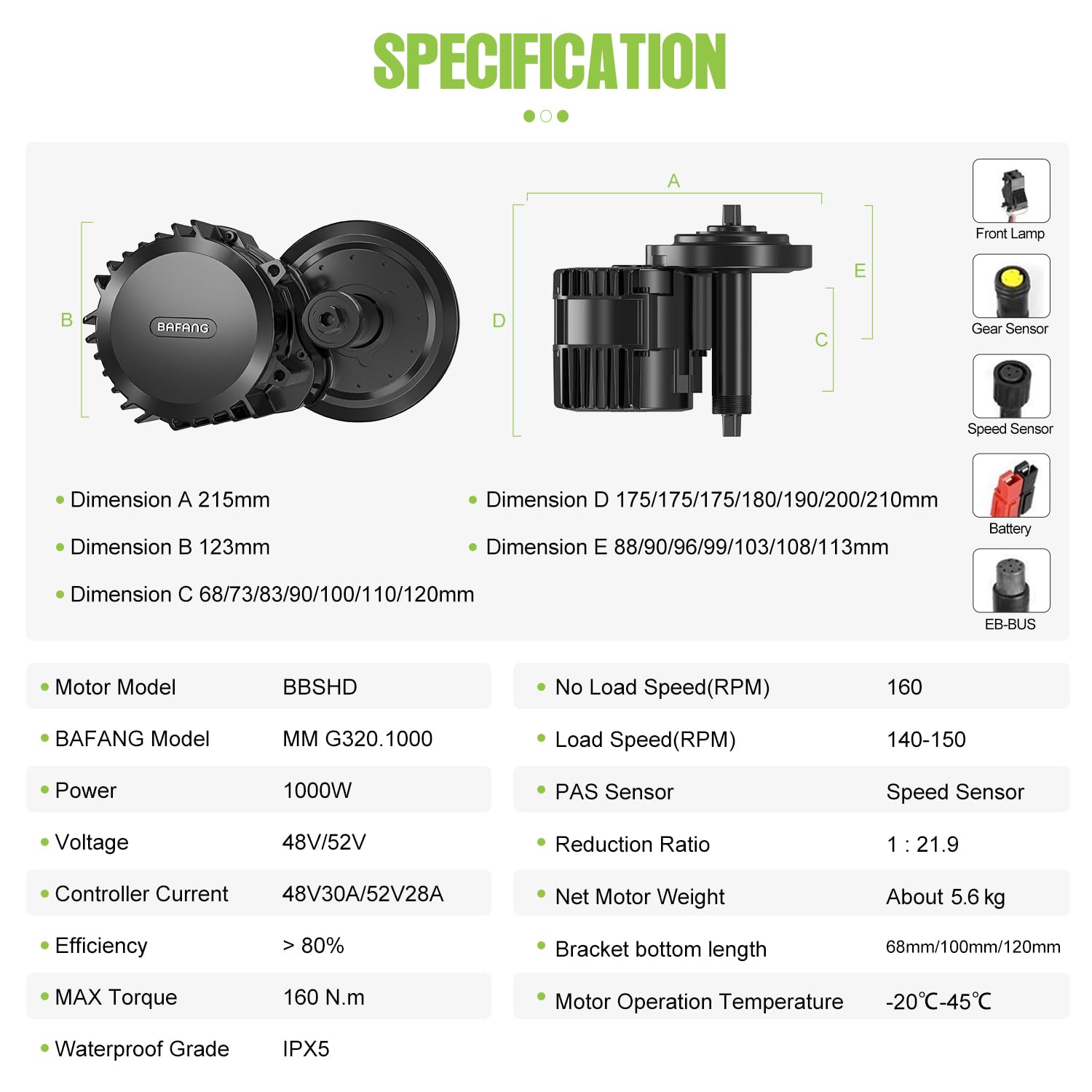 BAFANG 1000W Mid Drive Kit with Battery(Optional) BBSHD BBS03 Ebike Conversion Kit,48V/52V 8Fun Electric Bike Conversion Kit for Moutain Road Bike(500C,Rear Rack Battery 48V17.5AH)