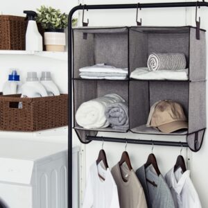 StorageWorks Hanging Closet Organizer with Garment Rod, 4 Section Closet Hanging Shelves, Fabric, Mixing Brown and Gray, 24 ½”W x 12 ¼”D x 28”H