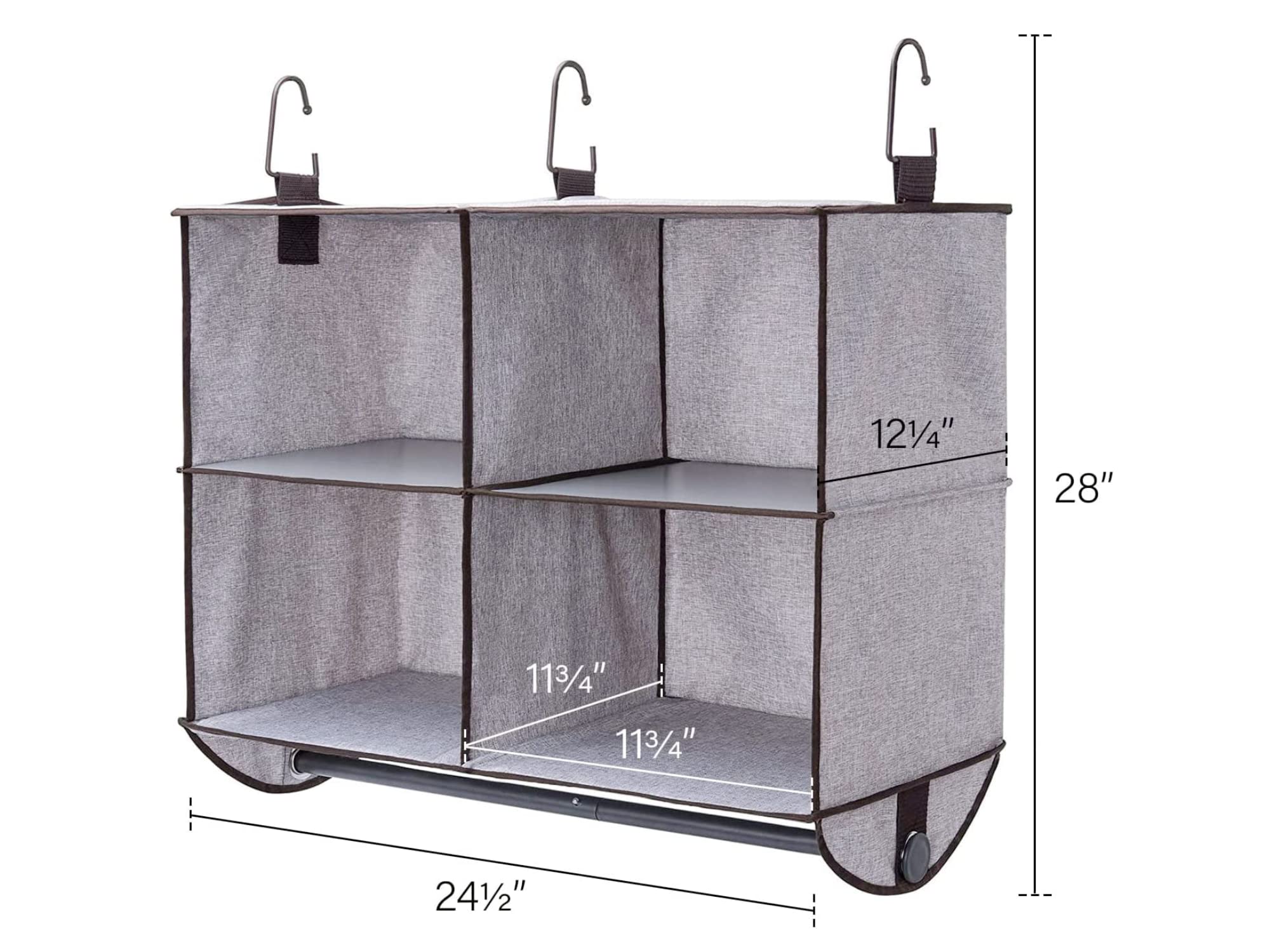 StorageWorks Hanging Closet Organizer with Garment Rod, 4 Section Closet Hanging Shelves, Fabric, Mixing Brown and Gray, 24 ½”W x 12 ¼”D x 28”H