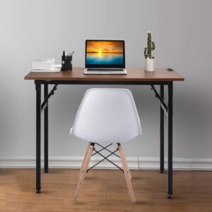 Frylr Small Folding Computer Desk 31.5''LX 15.7''X 29'' with 2 Power Sockets and 2.1A USB Charging Ports, Home Office Desk Portable Writing Desks for Small Space, Foldable Desk, Walnut