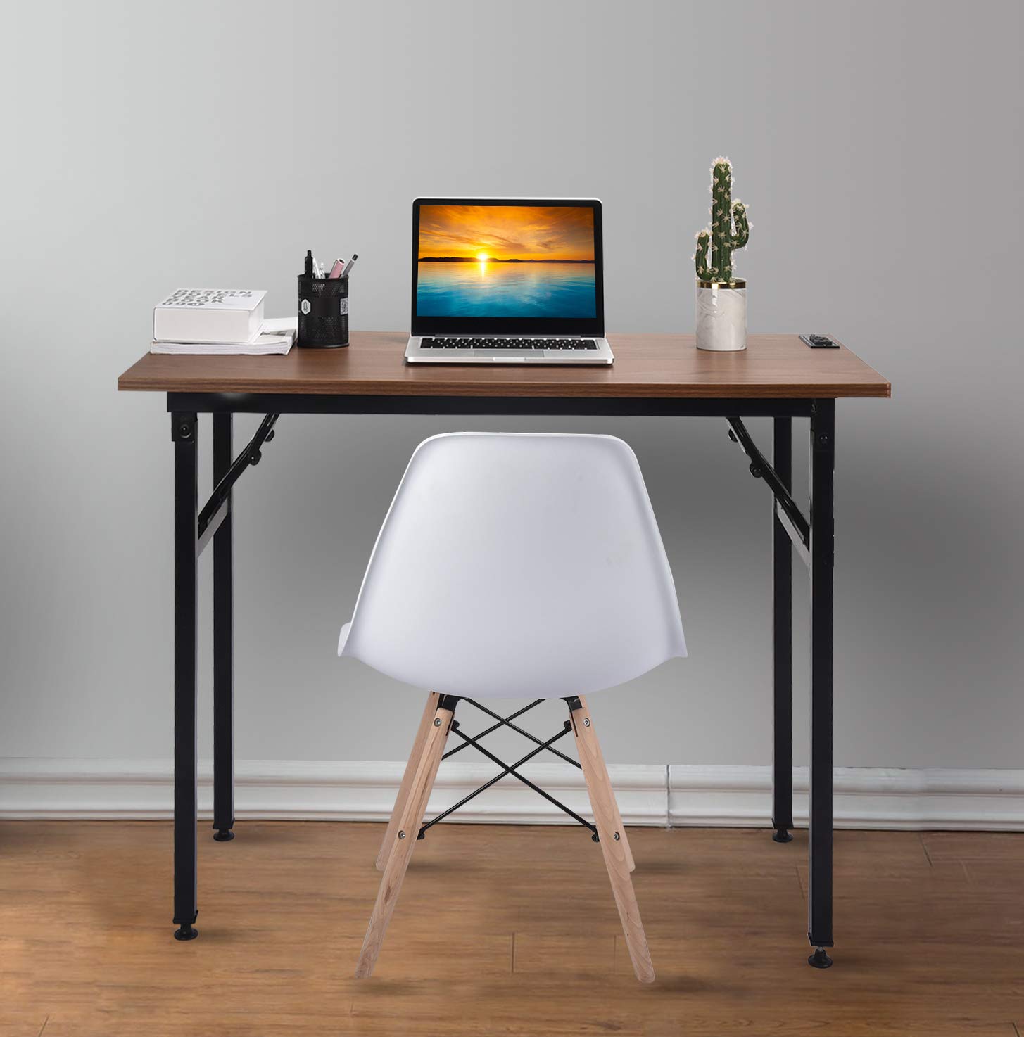 Frylr Small Folding Computer Desk 31.5''LX 15.7''X 29'' with 2 Power Sockets and 2.1A USB Charging Ports, Home Office Desk Portable Writing Desks for Small Space, Foldable Desk, Walnut