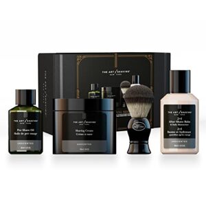 the art of shaving unscented shave kit for men – clinically tested for sensitive skin – for a close, comfortable shave – pre-shave oil, shaving cream, shaving brush, after-shave balm