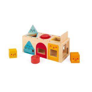 janod geometric shapes 6 pc wooden sorting box - ages 12+ months - j05330