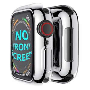 hankn case compatible with apple watch series 9 8 7 45mm /series 4 5 6 se 44mm, soft tpu plated shockproof iwatch shell cover bumper [no front screen protector] - silver