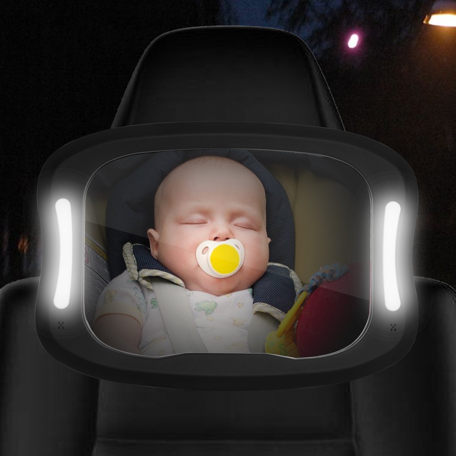 FITNATE LED Baby Car Mirror, Safety Infant in Backseat 360°Adjustable Light Up Mirror for Baby Rear with Best Newborn Secure 4 Sturdy Strips,Remote Control and 2 Car Sun Visors