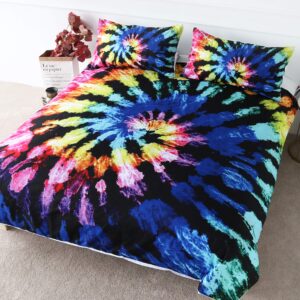 blessliving tie dye bedding full size hippie bed sets black blue purple tie dye bedding full size set trippy bedspread for boys girls 3 pieces gypsy comforter cover with 2 pillowcases (full)