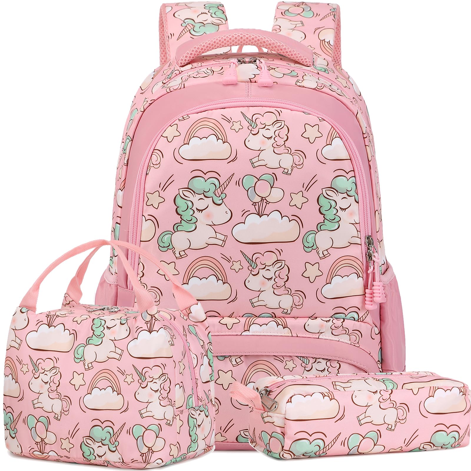 Meisohua School Backpacks Set Girls Unicorn Backpack with Lunch Bag and Pencil Case Kids 3 in 1 Bookbags Set School Bag for Elementary Preschool Water Resistant (Pink)