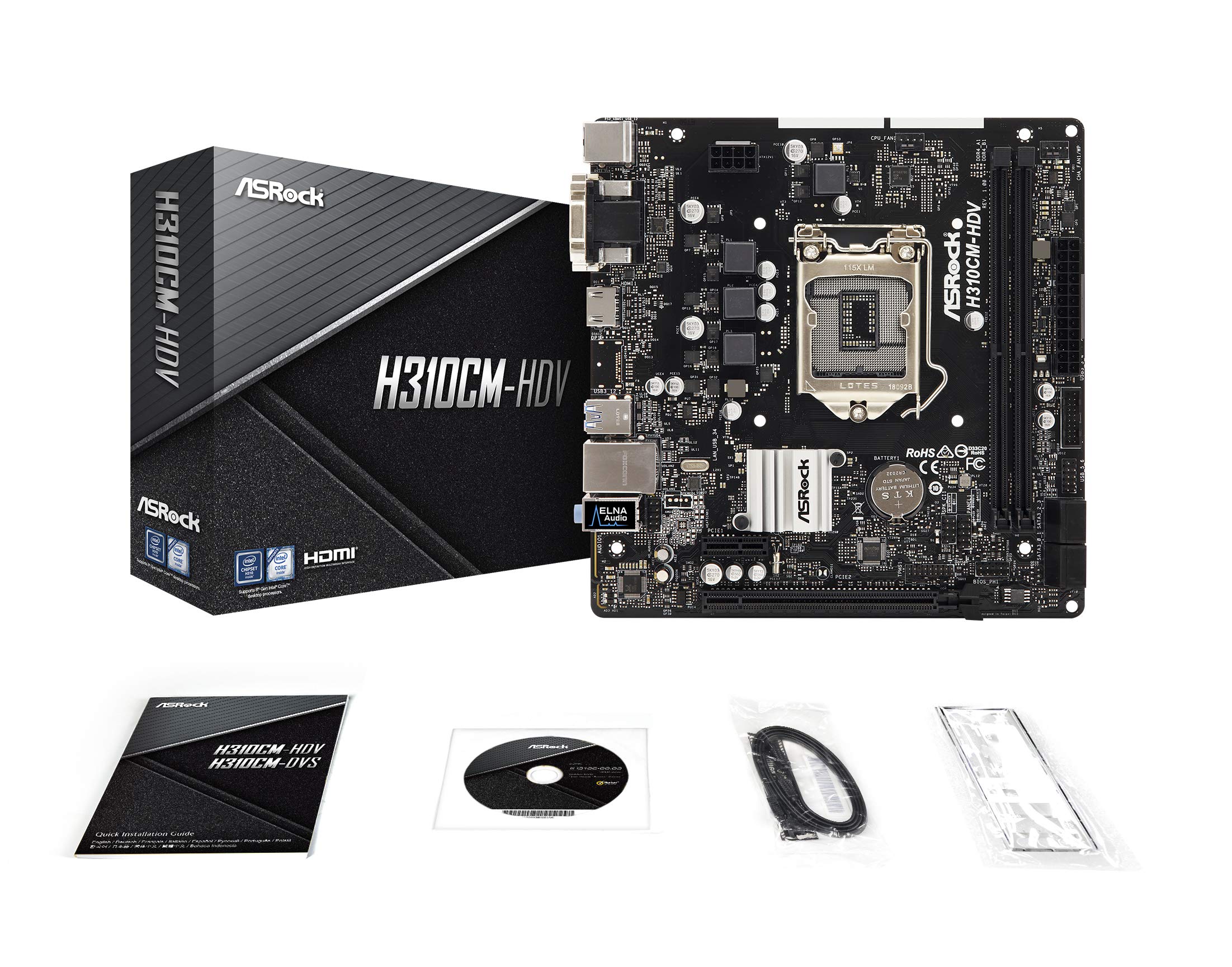 ASRock H310CM-HDV LGA1151/ Intel H310/ DDR4/ SATA3&USB3.1/ A&GbE/MicroATX Motherboard