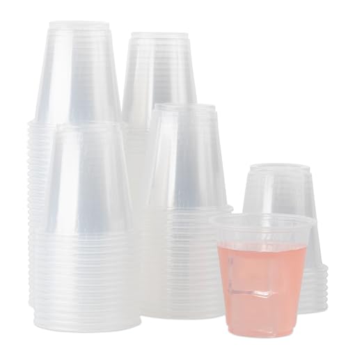 PARTY BARGAINS Clear Plastic Cups, 3 oz, 100 Pack Disposable Drinking Glasses, Juice, Iced Coffee, Cold Drinks, Soda, Water Cups