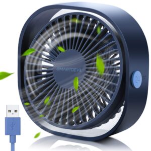 smartdevil small personal usb desk fan,3 speeds portable desktop table cooling fan powered by usb,strong wind,quiet operation,for home office car outdoor travel (navy blue)