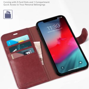 TUCCH Case Wallet for iPhone XR, Kickstand RFID Blocking Credit Card Slot PU Leather Folio Phone Cover with Wireless Charging [Shockproof TPU Shell] Compatible with iPhone XR 6.1, Dark Red