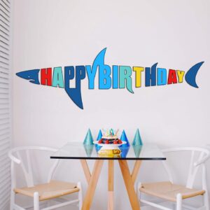 Shark Birthday Banner, Shark Shape Happy Bday Sign, Ocean Beach Under The Sea Theme Party Decoration