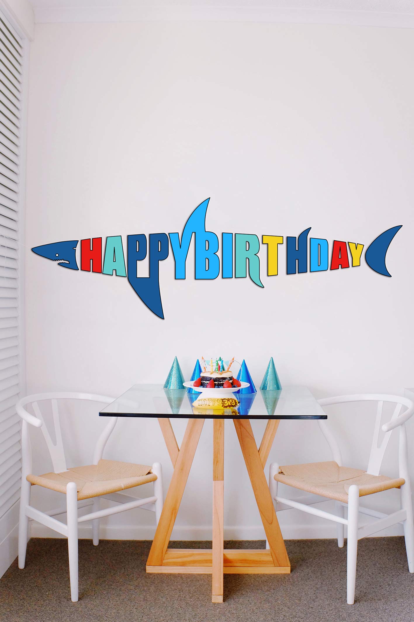 Shark Birthday Banner, Shark Shape Happy Bday Sign, Ocean Beach Under The Sea Theme Party Decoration