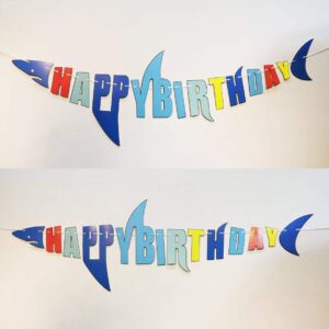 Shark Birthday Banner, Shark Shape Happy Bday Sign, Ocean Beach Under The Sea Theme Party Decoration